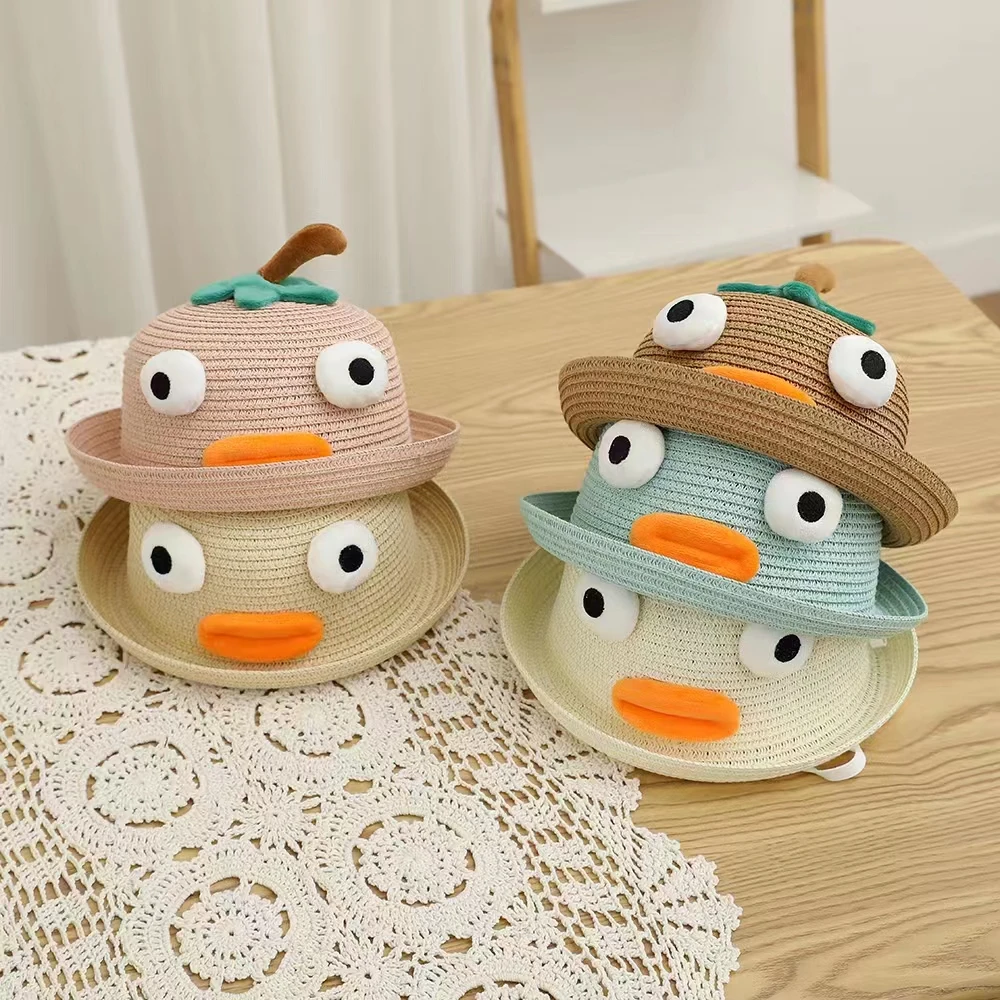2024 Summer Children Rattan Straw Hat Cartoon Face Duckbill New ...