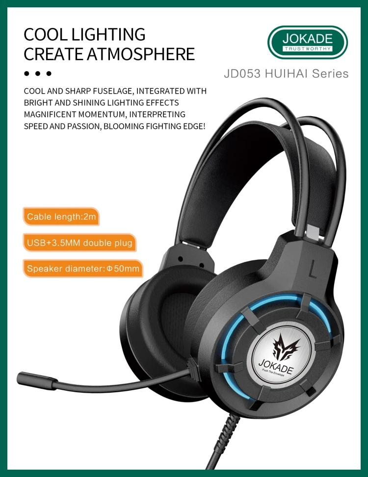 JOKADE JD053 Gaming Headset - Wired, Dual Plug, LED