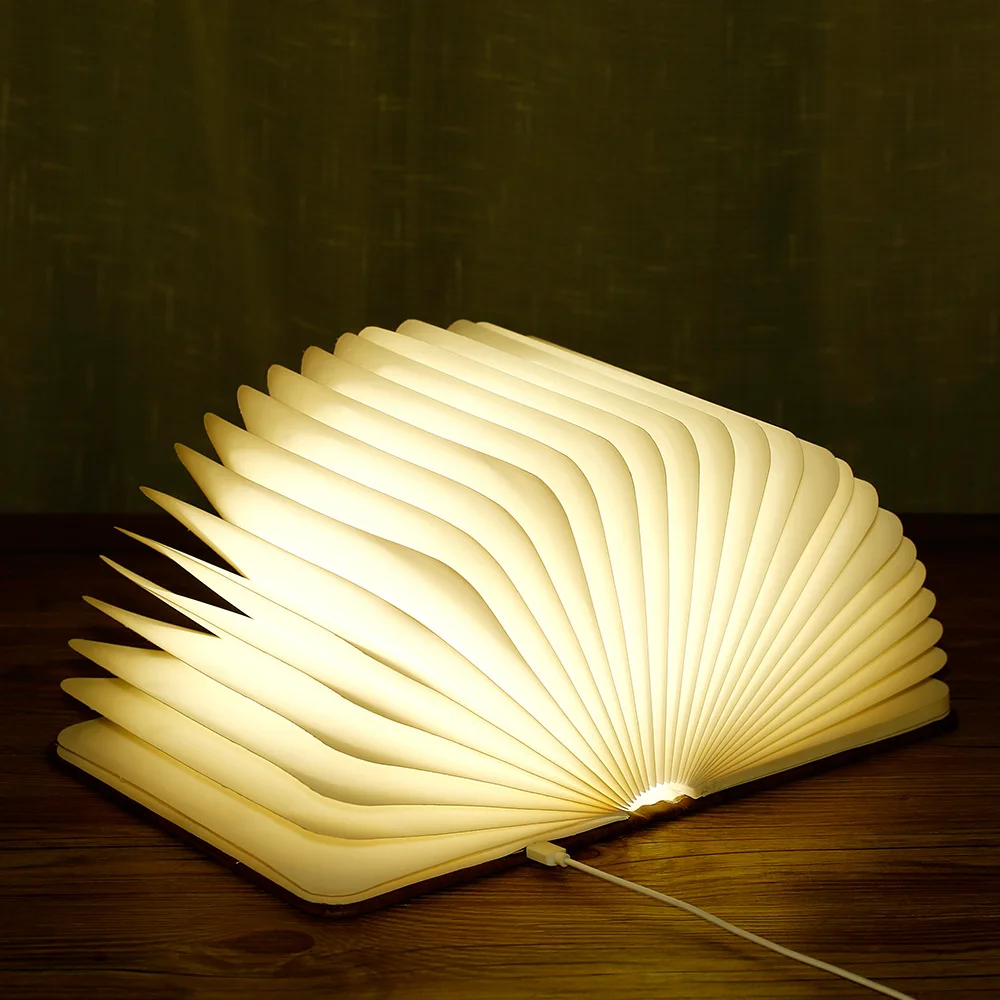 Elegant Creative 3 Colors Led Folding Wooden Book Light Usb Recharge ...
