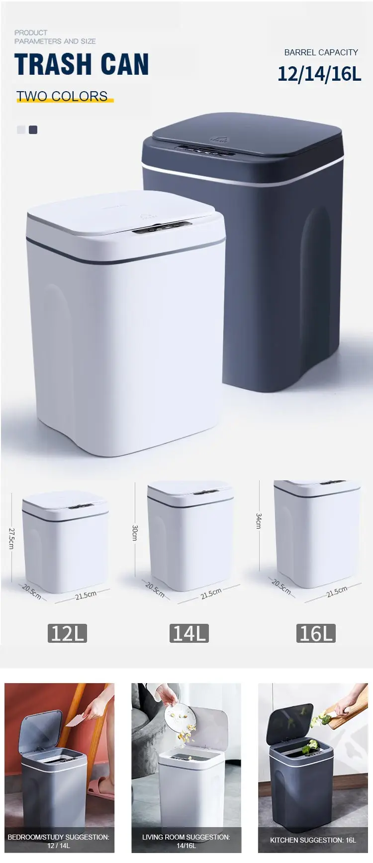 Home Smart Dustbin Sensor, Induction 12L Hot Sale Automatic Plastic ...