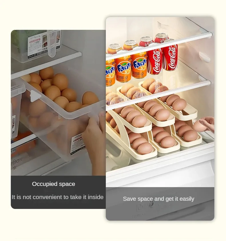 Automatic Scrolling Plastic Egg Rack Holder Kitchen Refrigerator Storage Box Double Layer Modern ...