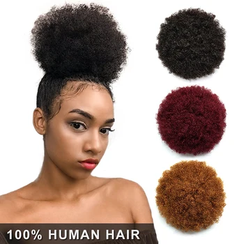 Human Hair Afro Puff Drawstring Ponytail Hair 10 Inch Short Afro Kinkys ...