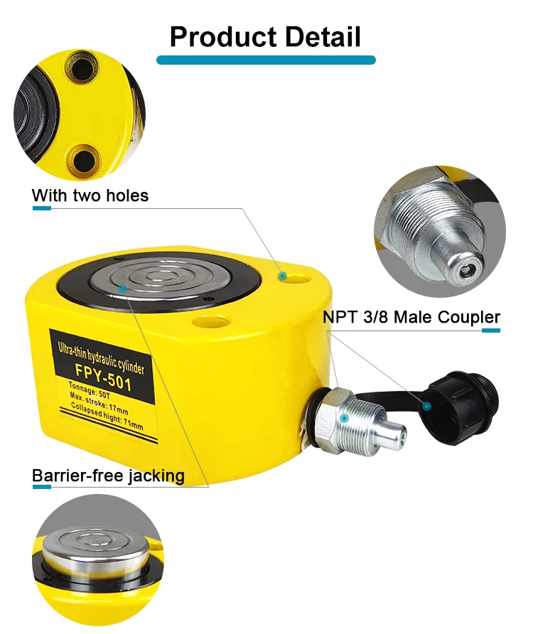 50 Ton Micro Hydraulic Cylinder - Mini Stroke Thin Type Jack for Construction | Low Profile ...