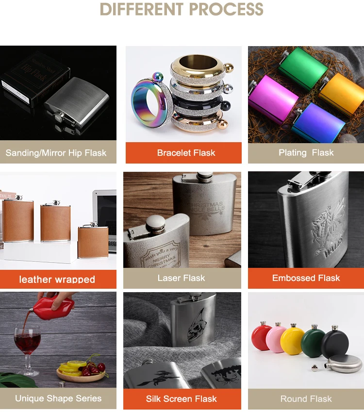Custom 6oz 7oz 8oz Metal Stainless Steel Whisky Hip Flask Pocket ...