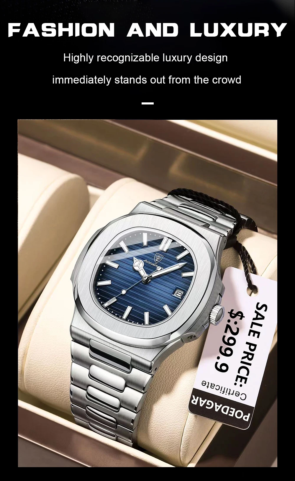 POEDAGAR 613 Luxury Quartz Watch for Men - Waterproof Stainless Steel ...