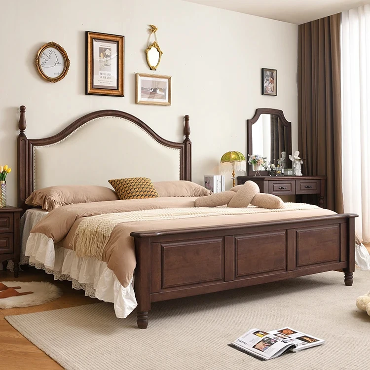 American Country All Solid Wood Bed 1.8m Retro Roman Column Double Bed ...
