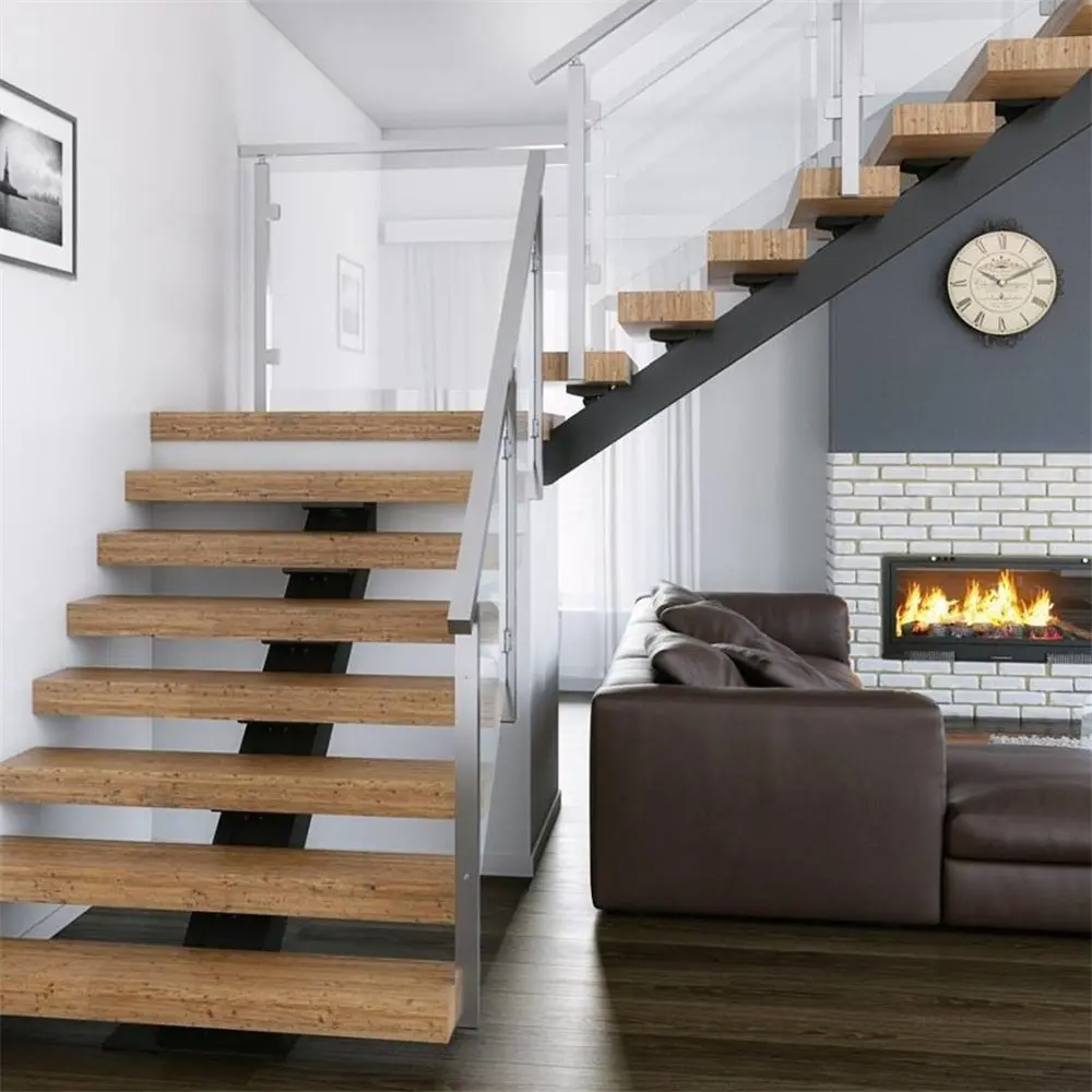 Mono Stringer Prefab Wood Staircase for Modern House Projects