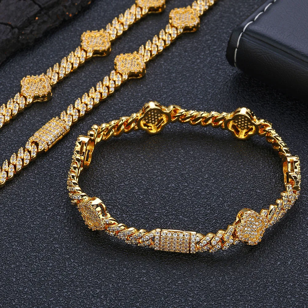 NUOYA Women Luxury 6MM Cuban Link Chain Bracelet with Four Leaf Clover ...