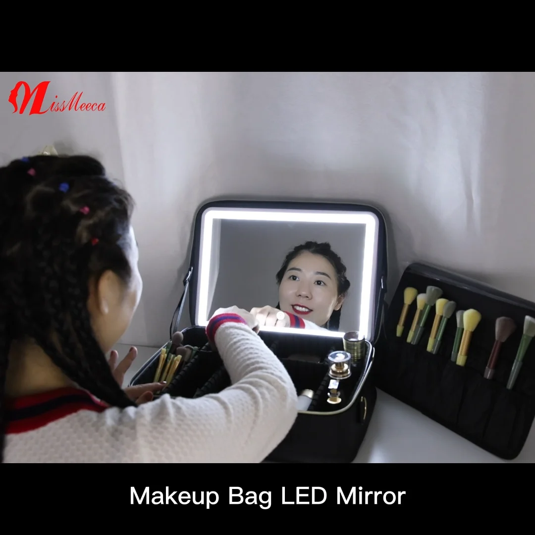 Espejo Con Luz Leather Storage Box Rechargeable 1500mah Travel Cosmetic ...