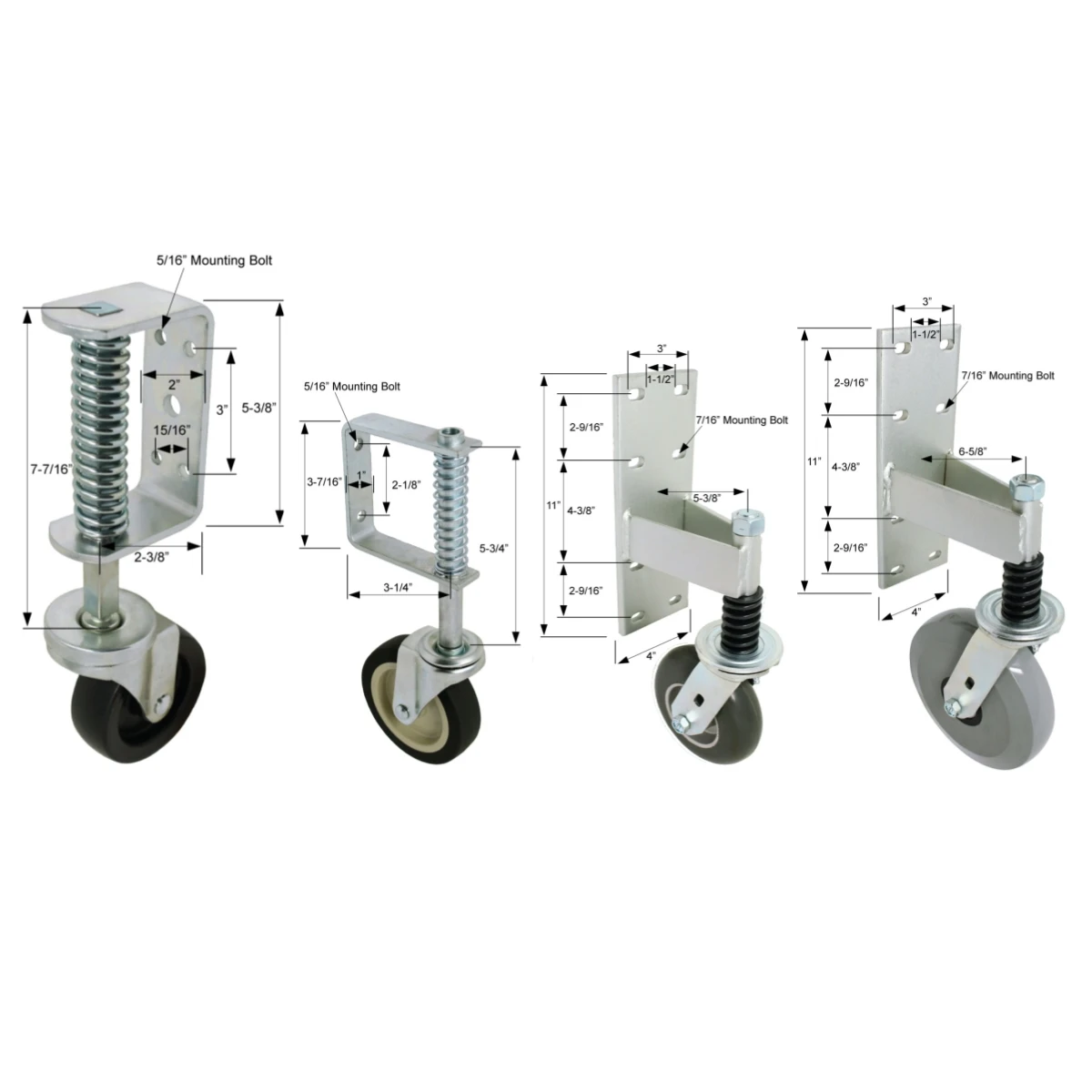 SS Spring Loaded Gate Caster Shock Absorbing Panel Fence Castor Wheels ...