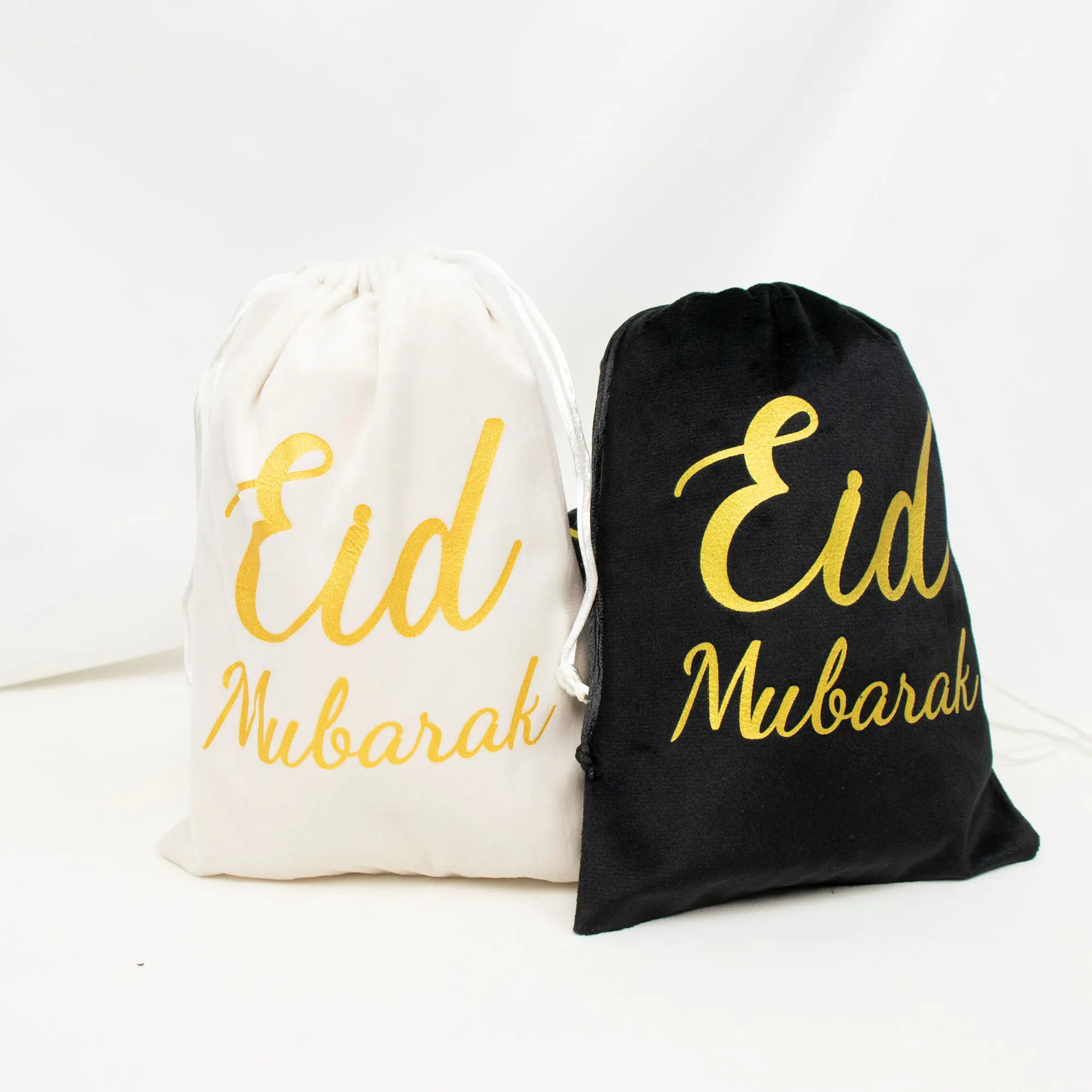 Alibaba.com: Black White Gold Foiled Eid Mubarak Drawstring Gift Bags ...