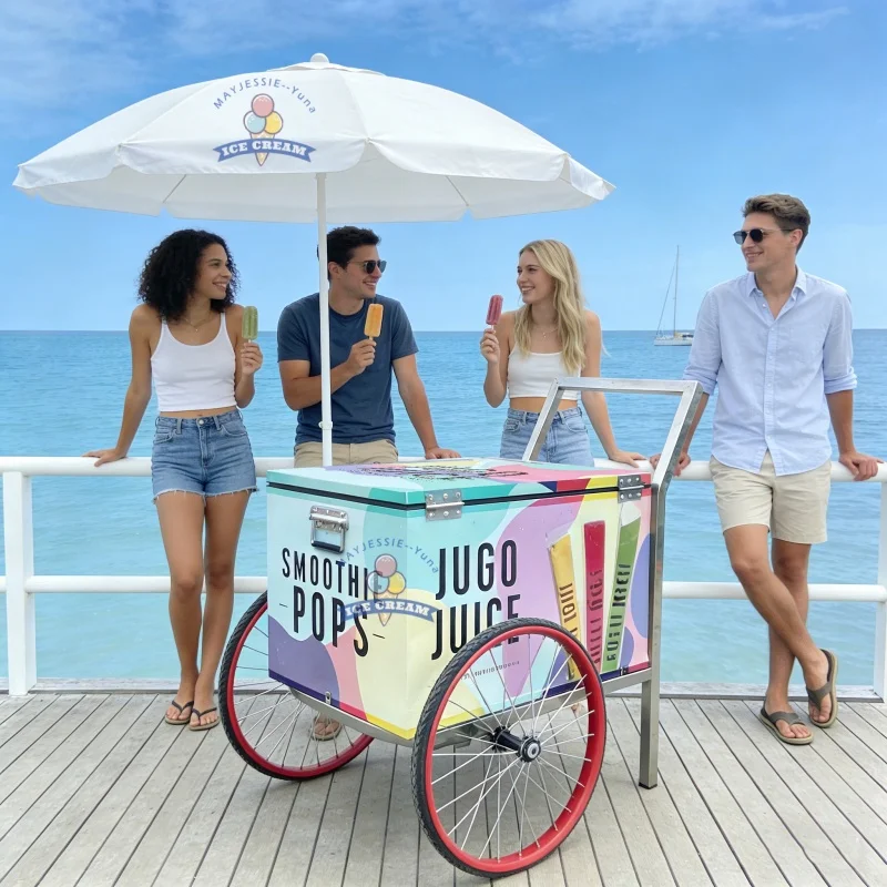 Trolley Food Truck Trailer Ice Cream Push Cart Hand Push Food Cart for ...