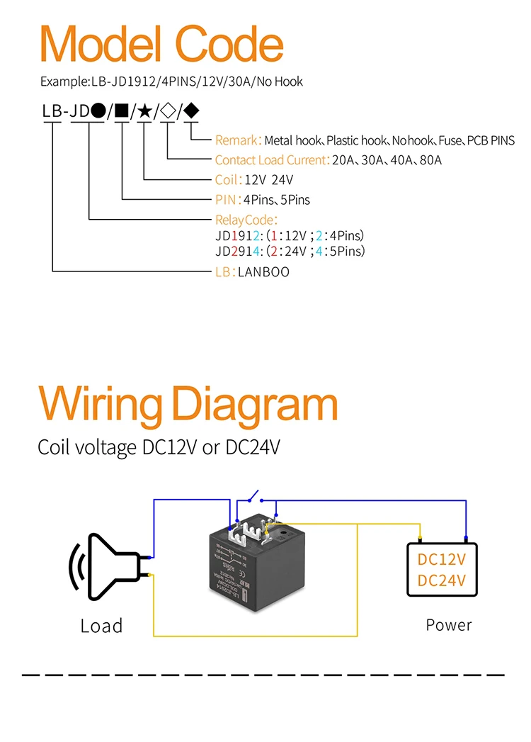 Lanboo 80a Automotive Relay 12v24v Integrated 4/5 Foot Waterproof,Oilproof And Dustproof Car ...