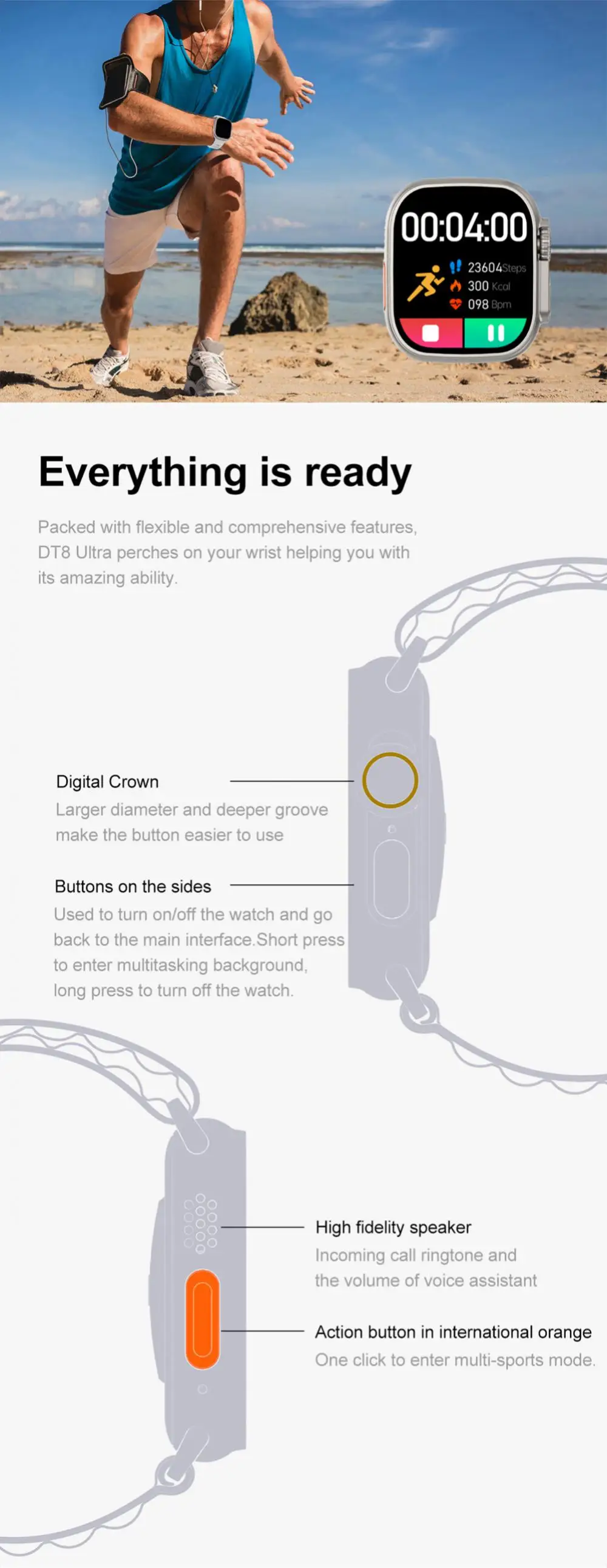 Dt8 Ultra Original Smart Watch Iwo Series 8 Thermometer Gps Track ...