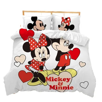 3d Cartoon Style Mickey Mouse Minnie Printed Three Pieces Bedding Set ...