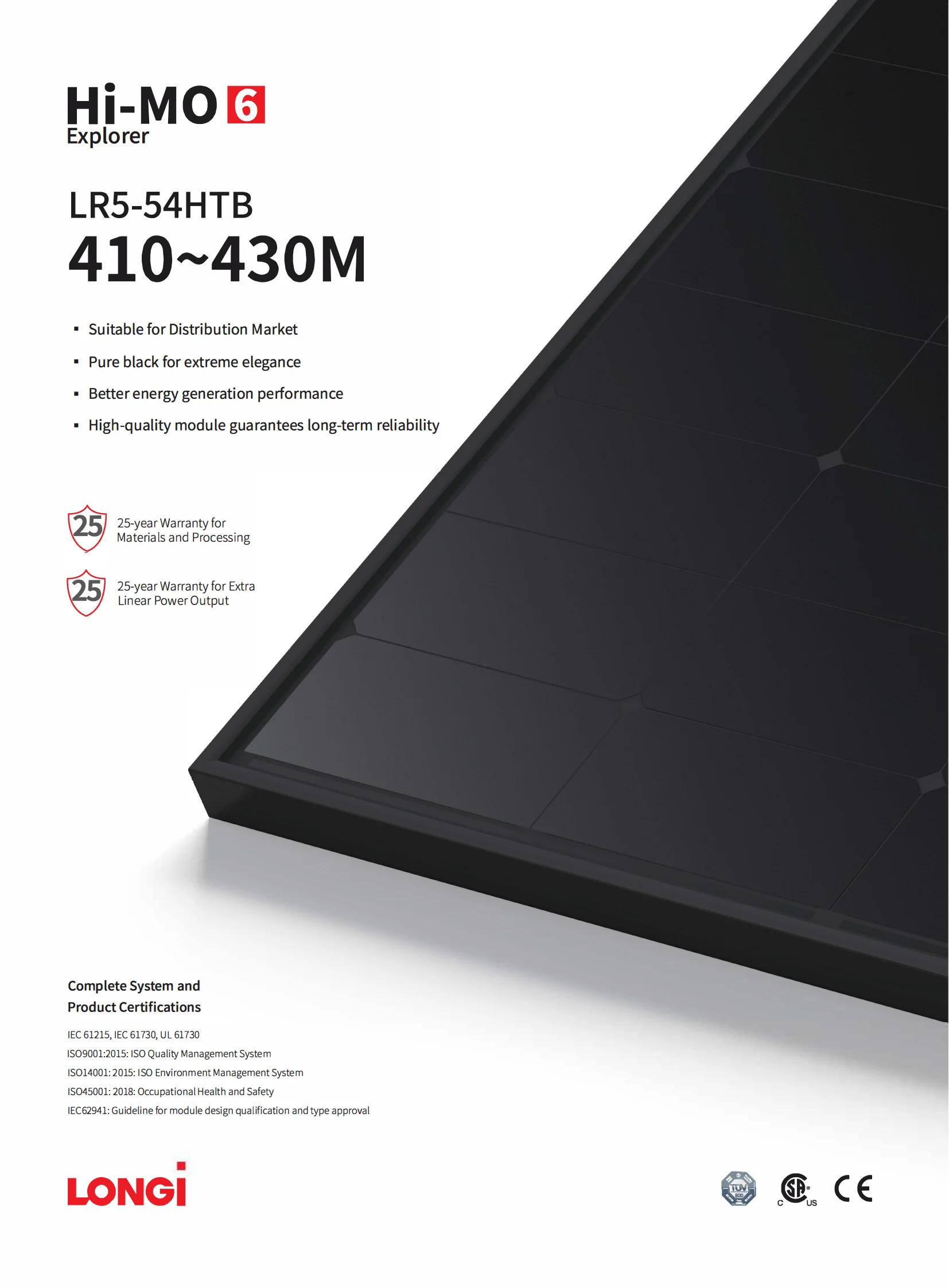 High Quality Longi Lr5-54htb 410-430m Half Cell Black Frame Solar ...