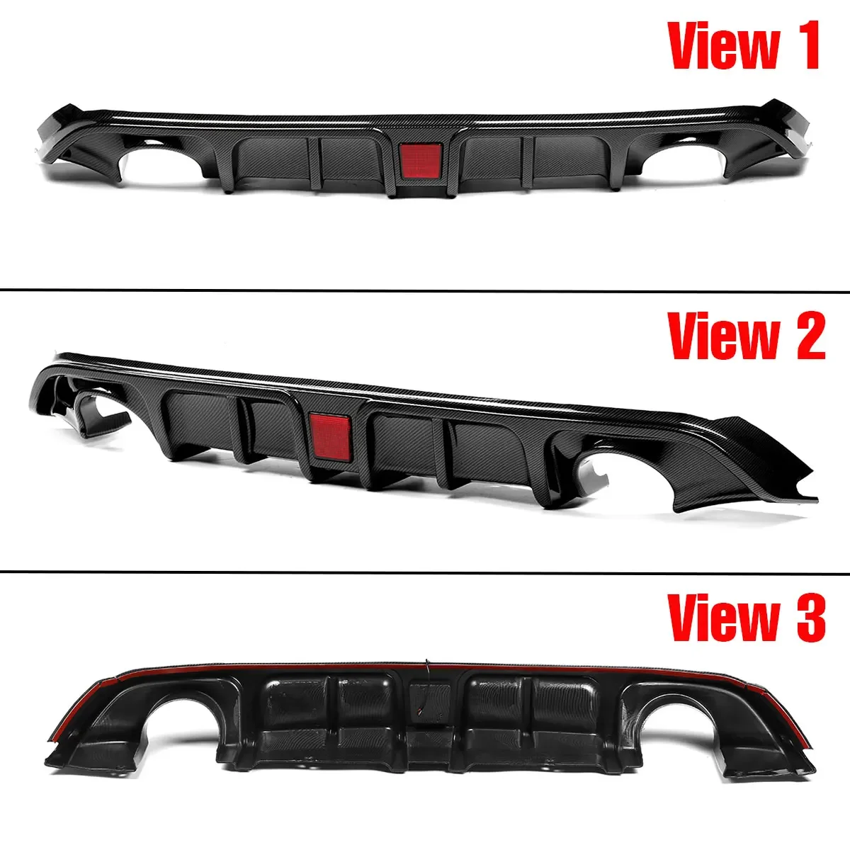 Black/carbon Fiber Look Rear Bumper Diffuser Spoiler Lip With Led Brake ...