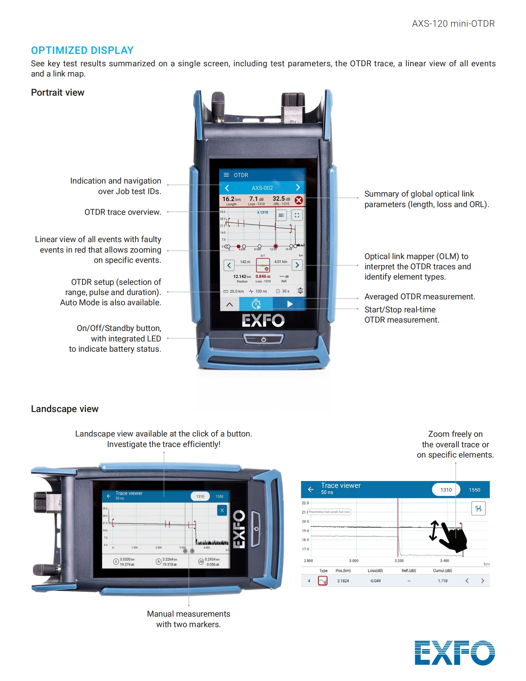 EXFO AXS-120-SM1-NRF OTDR - Precision Fiber Optic Testing