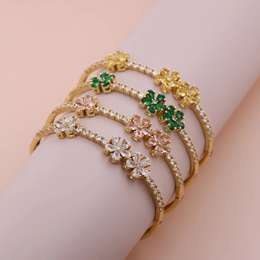 Japanese And Korean Diamond Flower Bangle 24k Gold Plating Brass No ...