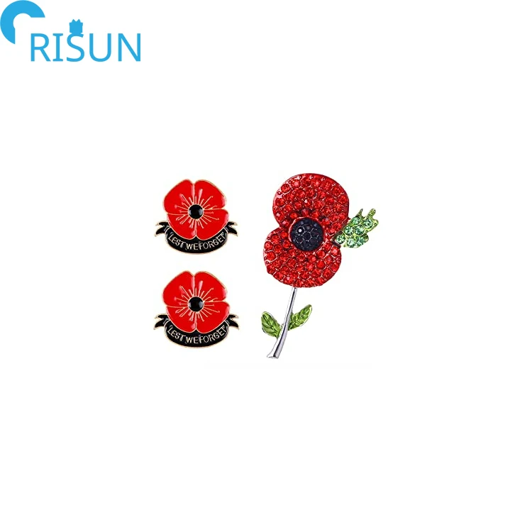 Manufacturer Promotional Enamel Brooch Custom Enamel Red Poppy Flower ...