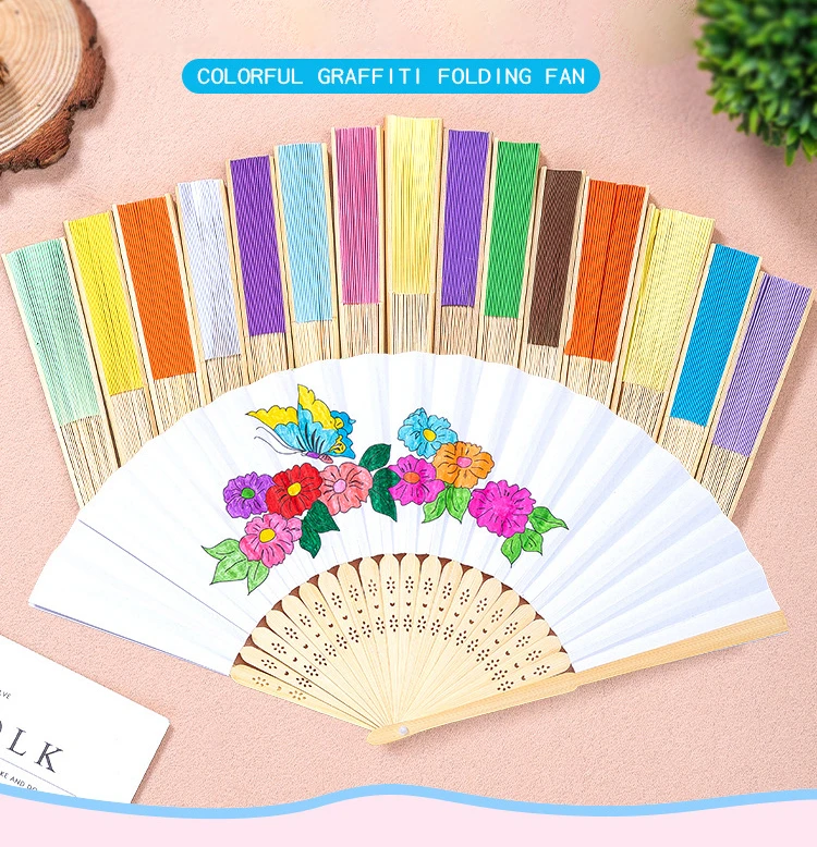 Promotional Graffiti Fans - Bamboo Handle Folding Hand Fans