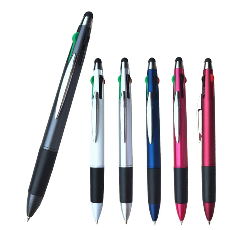 4 ink colors pen in 1 multi-color plastic pen soft silicone stylus ...