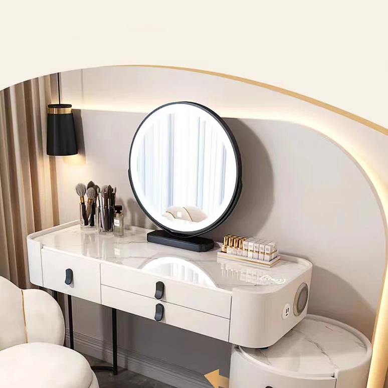 Modern Grey Dressing Table with Lighted Mirror & Stool | MDF Makeup ...