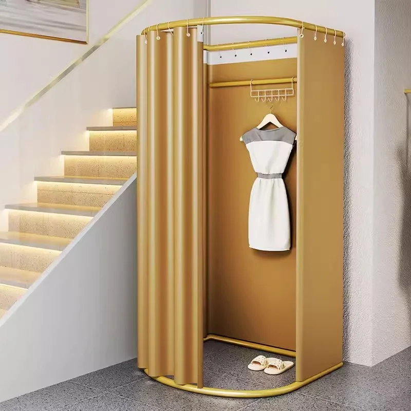 Customized Gold Clothing Rack & Movable Fitting Room for Stores ODM