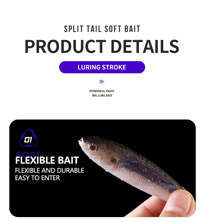 DN 12.5cm 11g Fluke Lure Split Tail Soft Plastic Fishing Lure Swimbait ...