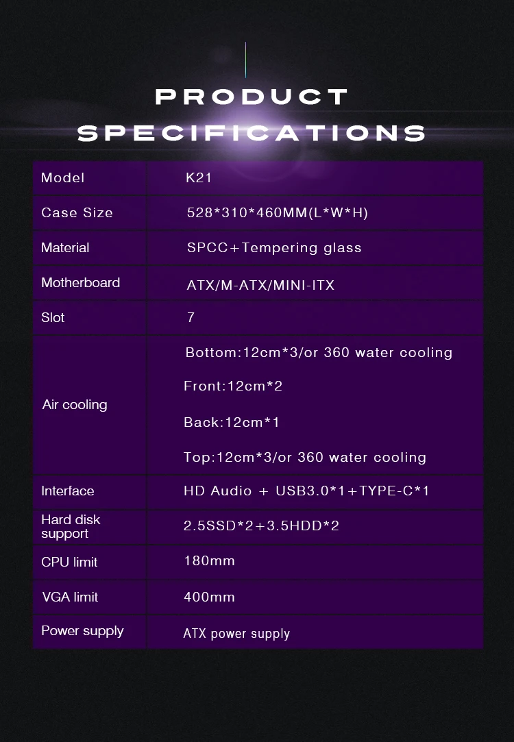K21 M-ATX/ATX Curved PC Case - Full View Tempered Glass, ARGB Fan ...