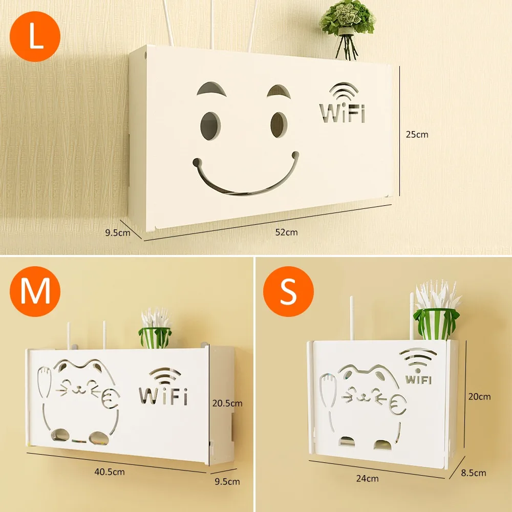 Wifi Router Storage Boxes Cable Power Plug Wire Wall Mounted Floating ...