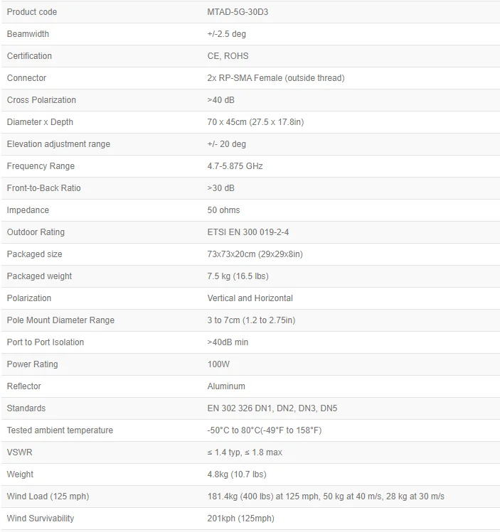 Mikrotik Mtad-5g-30d3/mant30 30dbi Gain With 5ghz Professional Dish ...