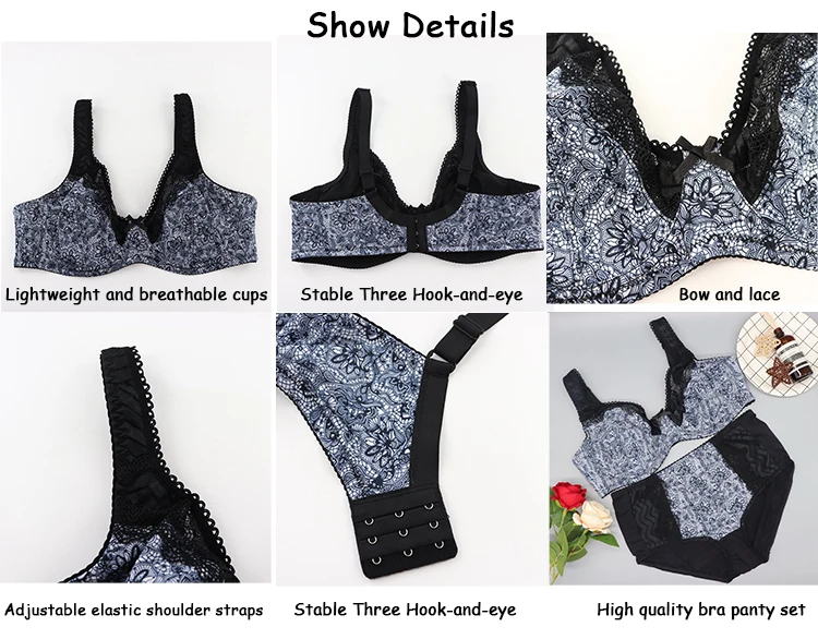Custom Logo Women Bra & Brief Sets Big Size Underwire Bra Plus Size ...