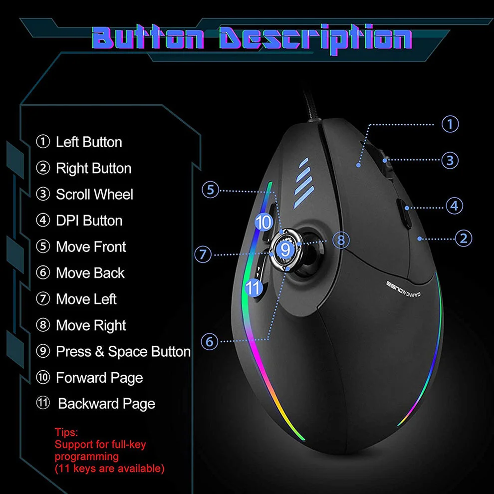 Vertical Gaming Mouse Wired Rgb Ergonomic Mouse Usb Joystick ...