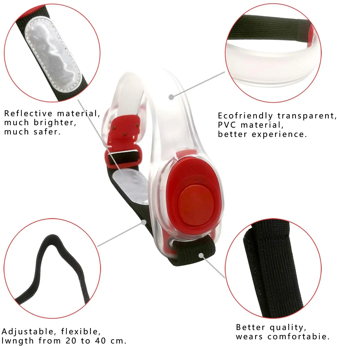 Umione Glow In Dark Reflective Adjustable Armband Light Up Armband ...