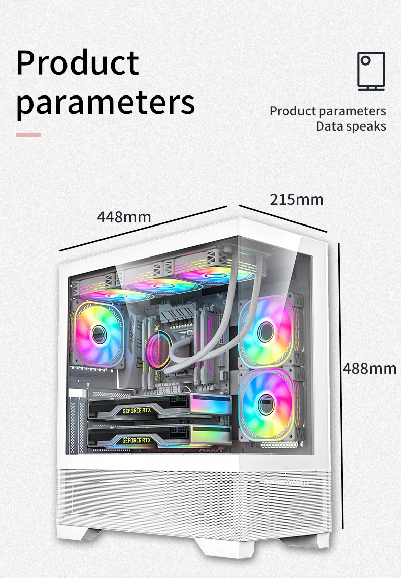 Full Tower White Pc Casing Lcd Side Glass Desktop Atx Acrylic Cooling ...