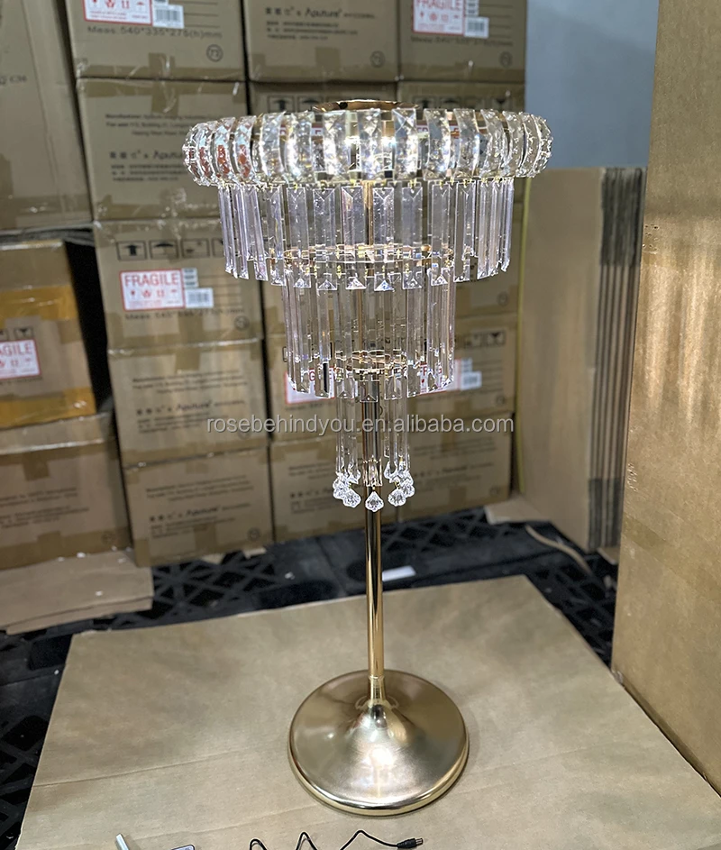 Wedding Centerpieces Table Decorations Lights - Gold Crystal Flower Stand