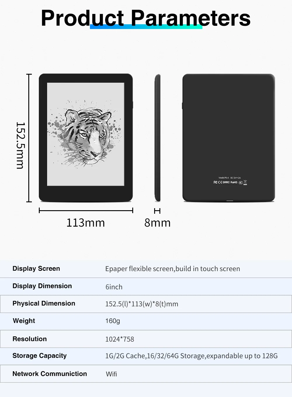6 Inch Black White E Book Reader E-ink Android Ereader 32gb Protective ...