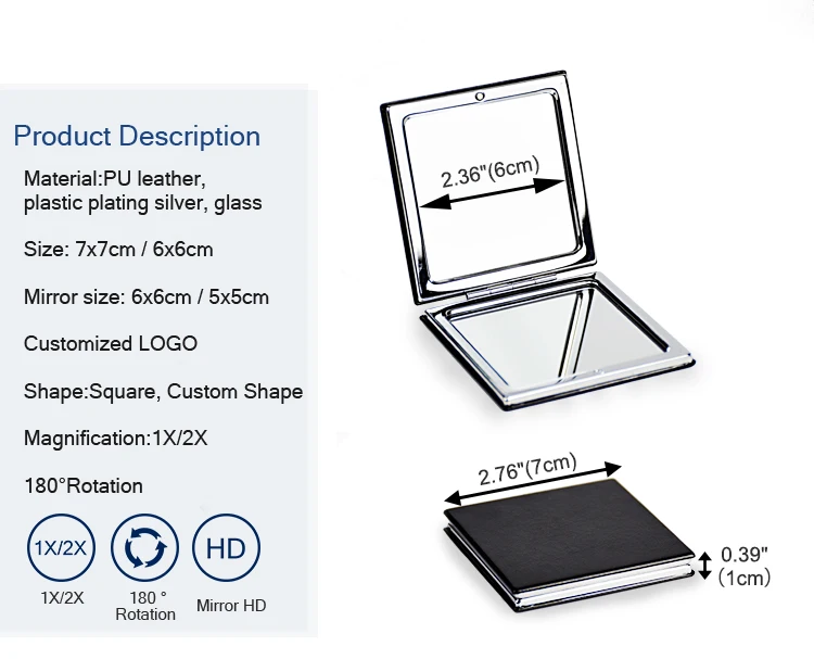 Custom Logo Square Travel Portable Mini Double Sided Vanity Pocket ...