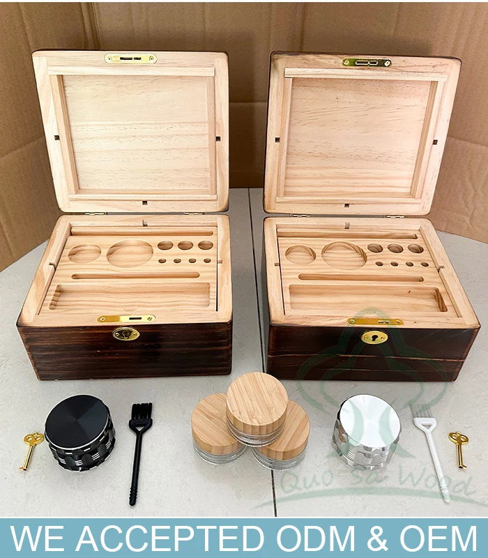 Torched Wood Hash Stash Organizer Box With Rolling Tray Smell Proof ...