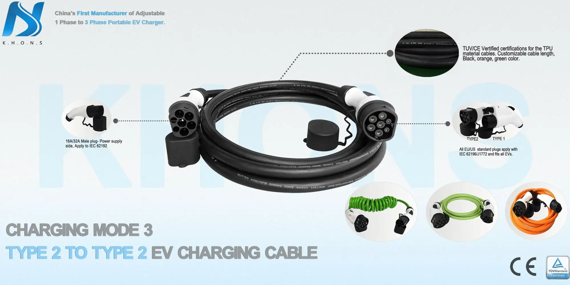 7.3kw Ev Charger Connector Iec62196-2 Type2 Female To Male Extension ...