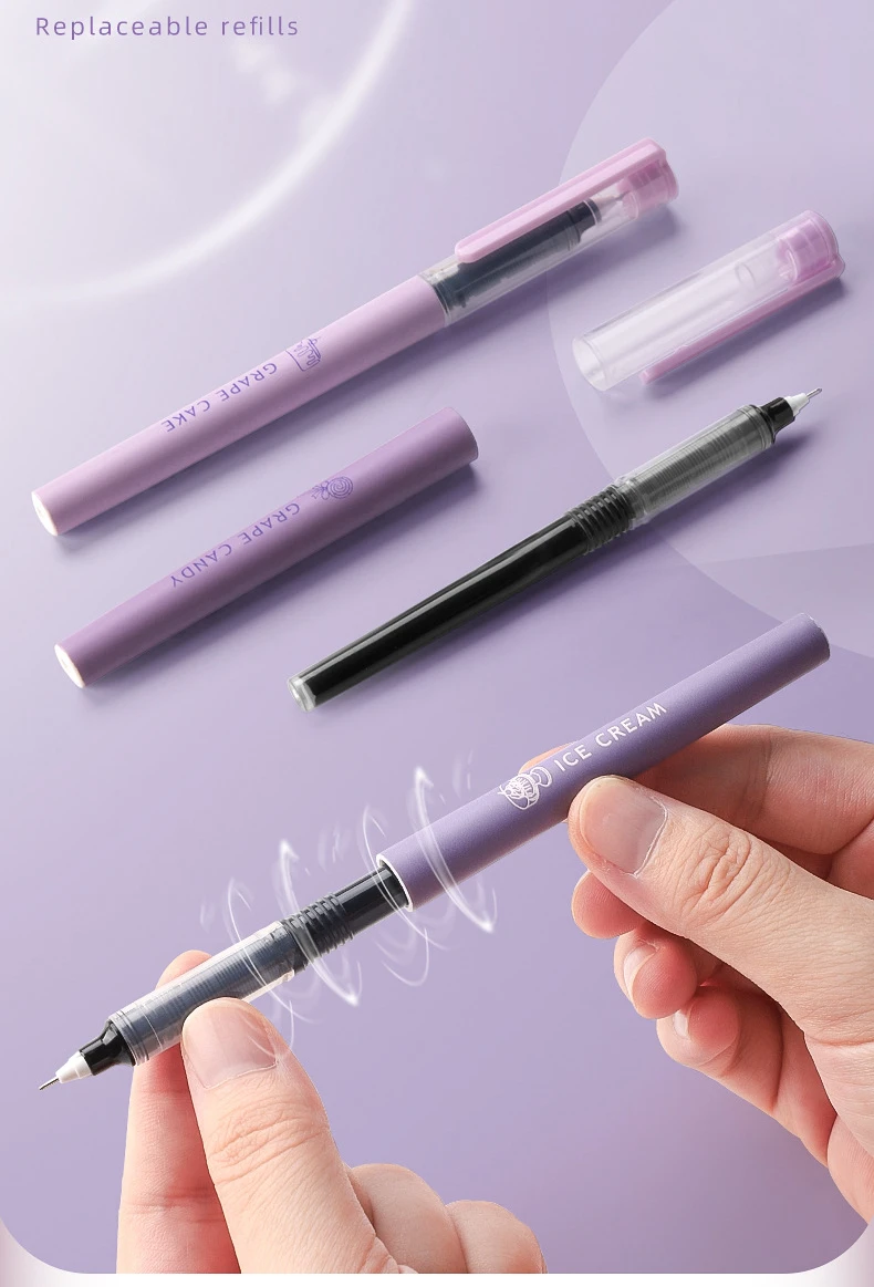 Fresh Straight Liquid Rollerball Pen Gel Pen Black Carbon Pen Set 6 ...