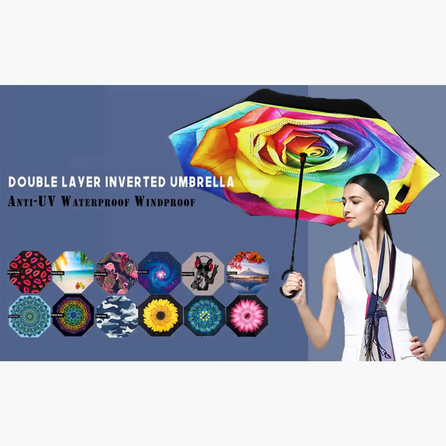 Inverted Reverse Upside Down Umbrella With C-shaped Handle,Anti-uv ...