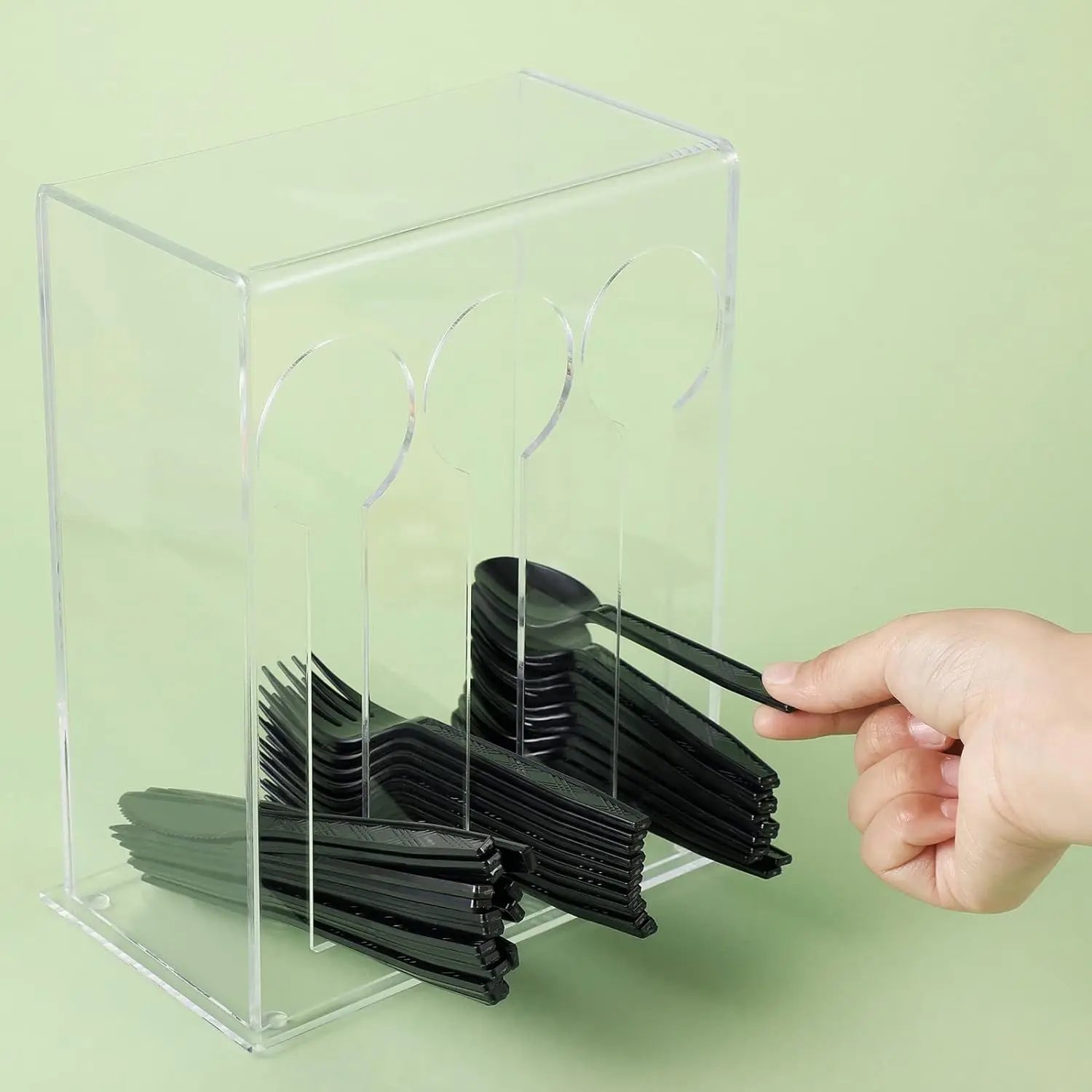 3 Compartments Clear Acrylic Utensil Dispenser Cutlery Organizer ...