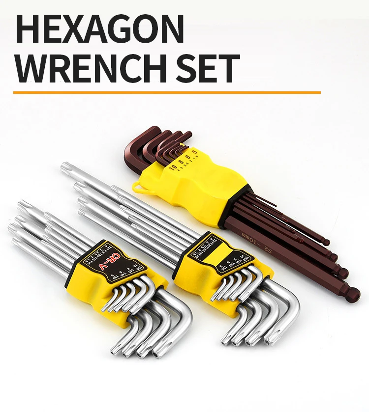9-piece Set Of Carbon Steel Hex Ball Torx Wrench Short Long With Chrome Finish Special ...