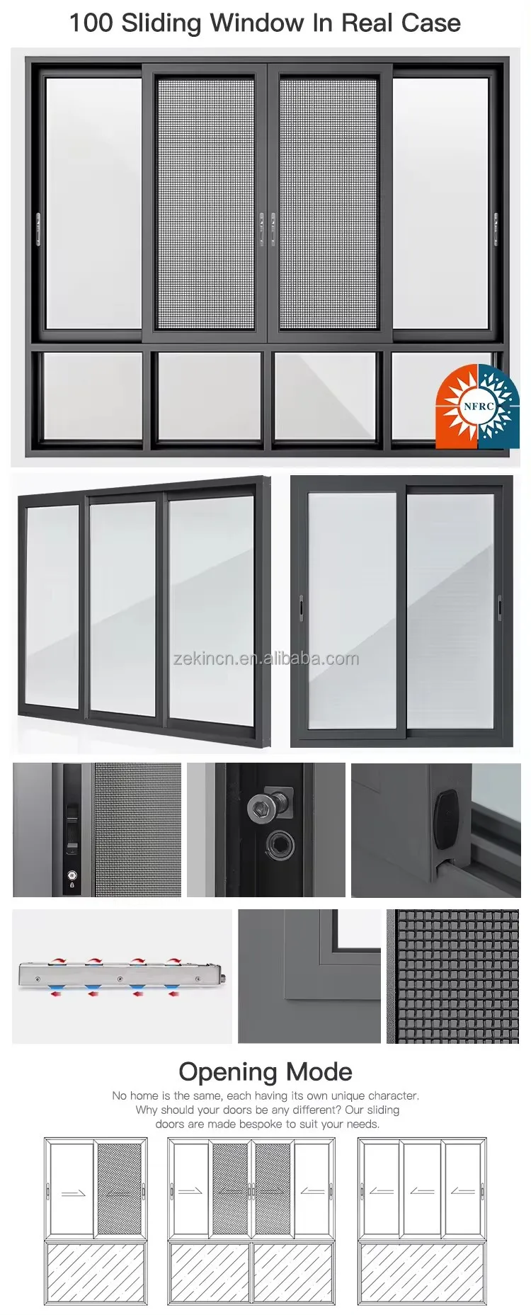 Customized Aluminium Windows Tempered Glass Hurricane Impact Sliding ...
