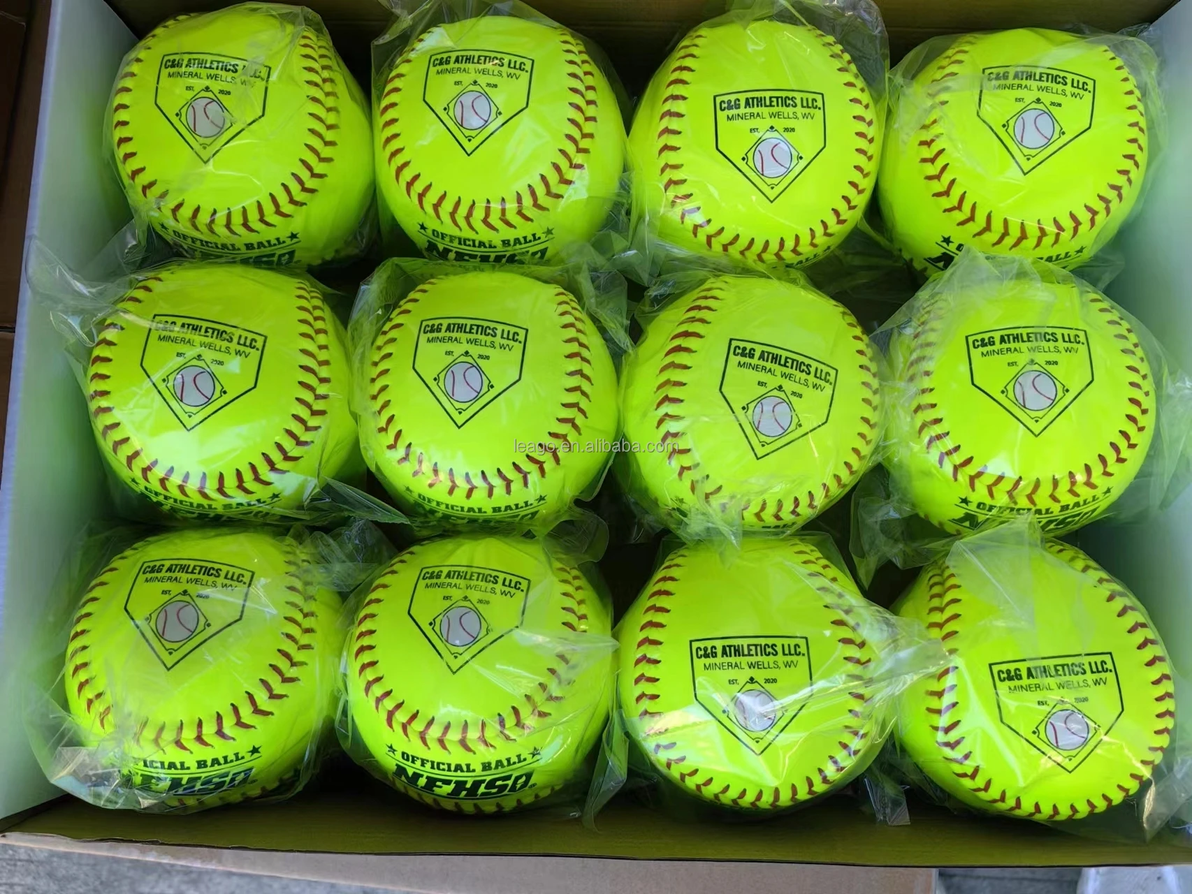 Softball Balls Standard 12" Yellow Leather Poly Core Professional ...