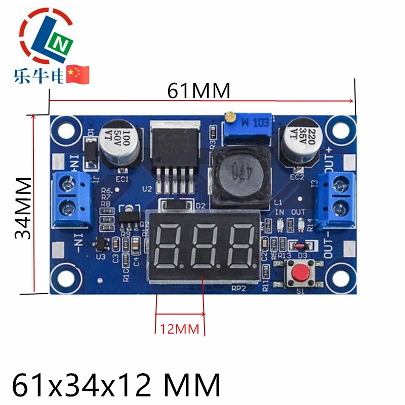 LM2596S DC-DC Adjustable Buck Step-Down Power Supply Module with LED ...