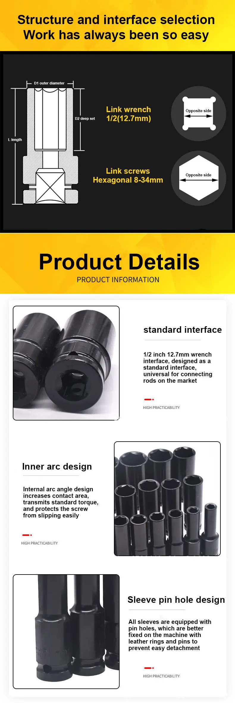 8-34mm Impact Socket Set - Efficient Tire Screw Removal