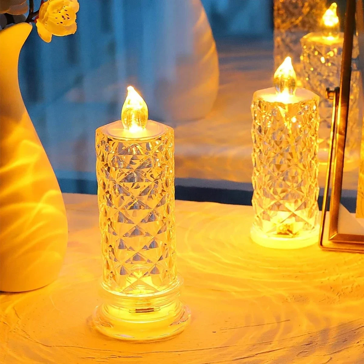 Led Candle Light Rose Pattern Projection Simulation Flameless Candle ...